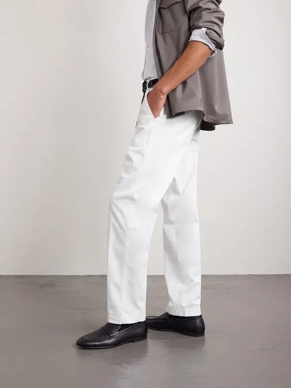 Canali Straight-leg Cotton-blend Twill Trousers - Neutrals