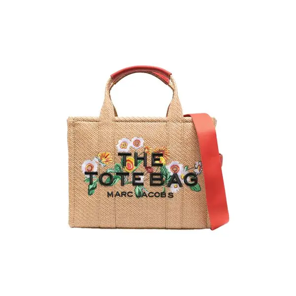 Marc Jacobs Medium Embroidered Daisy Woven Tote Bag - Tan