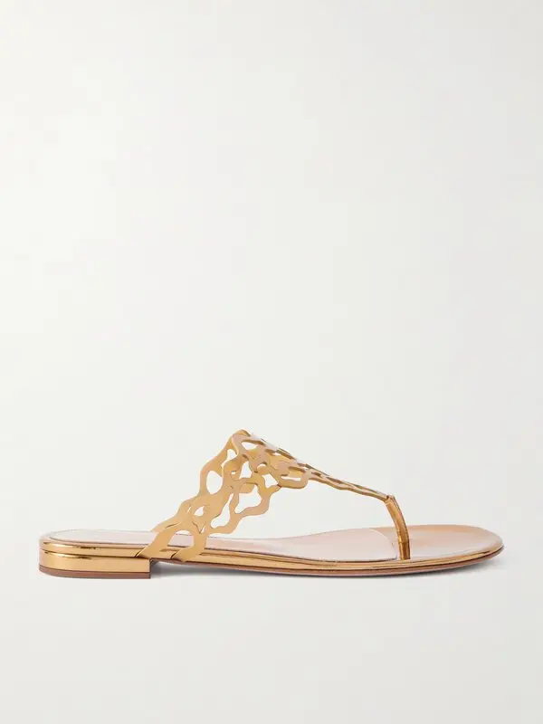 GIANVITO ROSSI Laser-cut Mirrored-leather Sandals - Gold