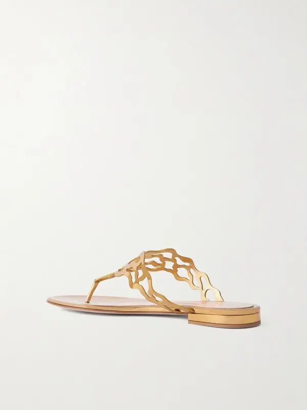 GIANVITO ROSSI Laser-cut Mirrored-leather Sandals - Gold