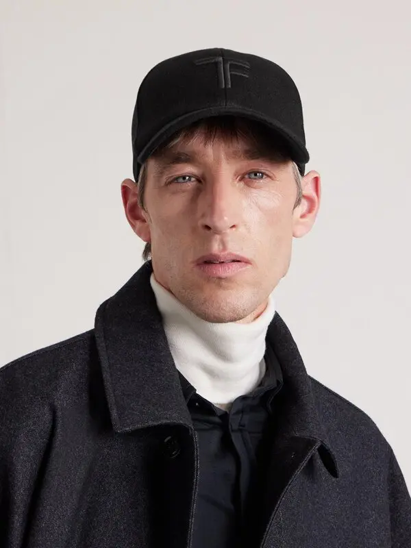 TOM FORD Leather-trimmed Logo-embroidered Cashmere Baseball Cap - Black