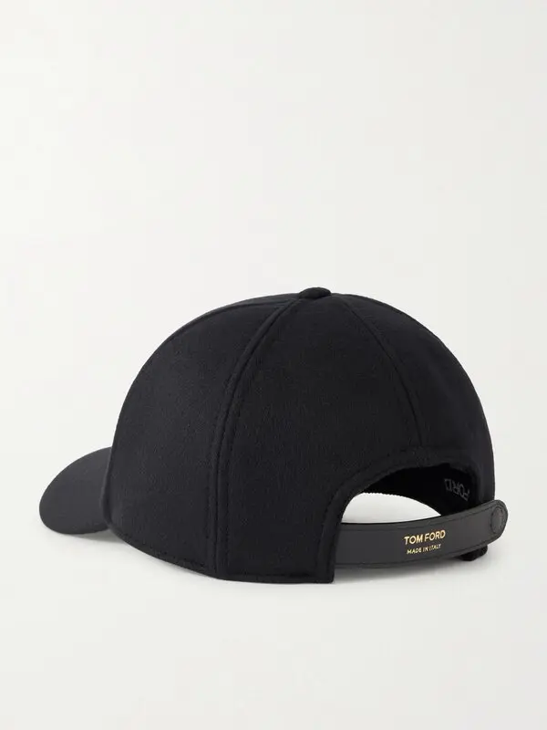 TOM FORD Leather-trimmed Logo-embroidered Cashmere Baseball Cap - Black