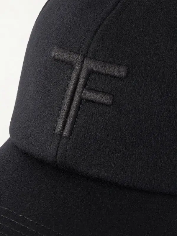 TOM FORD Leather-trimmed Logo-embroidered Cashmere Baseball Cap - Black