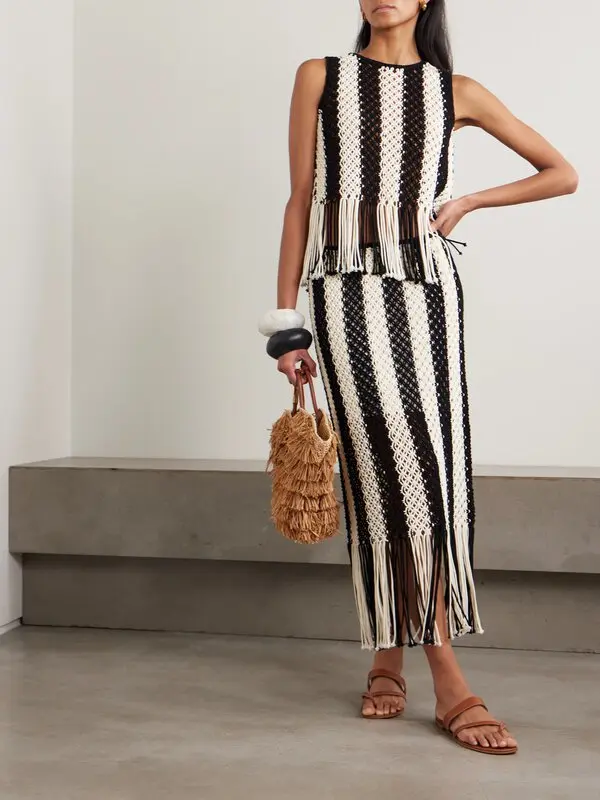 Zimmermann Wanderlust Striped Macramé Maxi Skirt