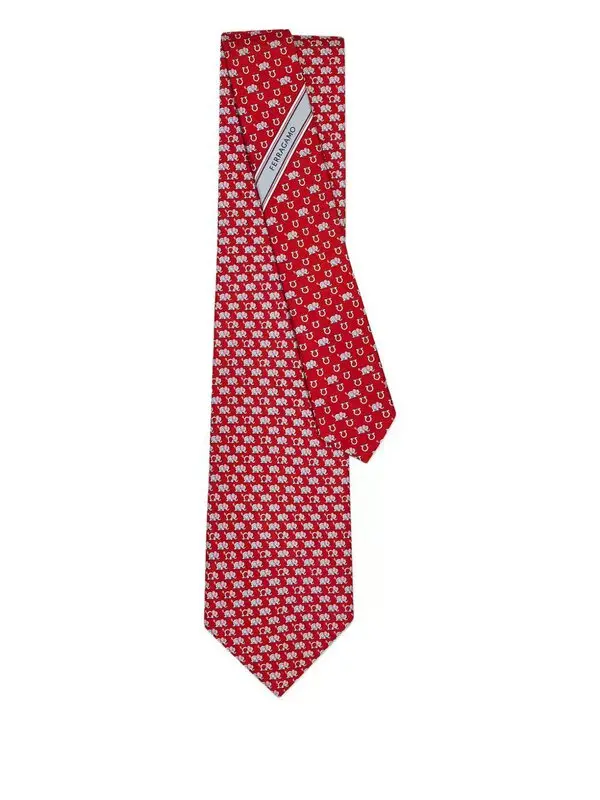 FERRAGAMO Printed Silk Neck Tie - Red