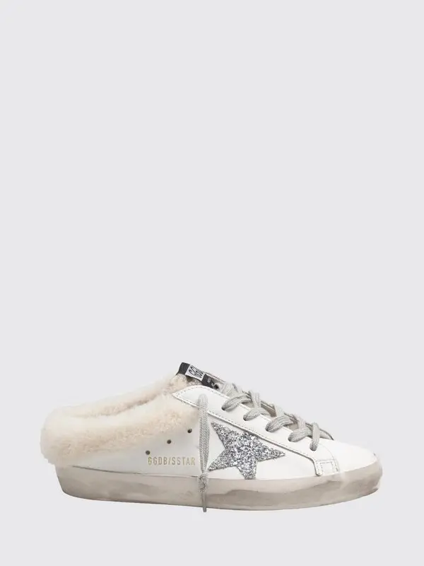 GOLDEN GOOSE Leather Super-star Sabot Sneakers With Glitter Logo - White