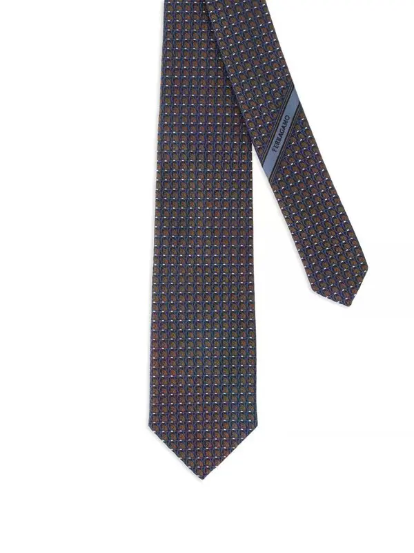 FERRAGAMO Geometric-pattern Silk Neck Tie - Blue