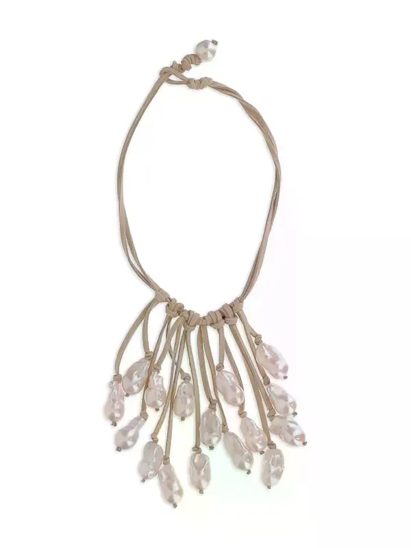 MELA Pearl Embellished Suede-strap Necklace - Neutrals