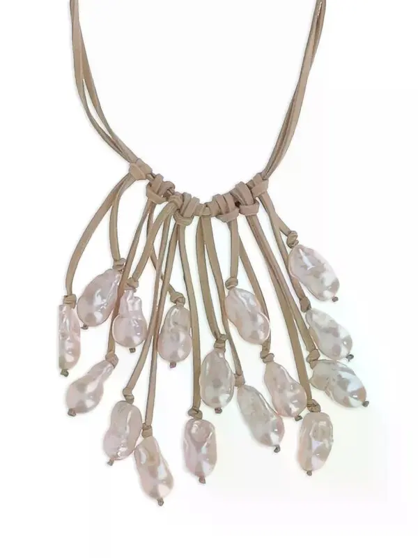 MELA Pearl Embellished Suede-strap Necklace