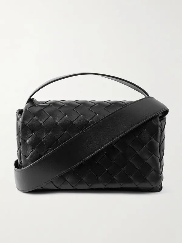 Bottega Veneta Intrecciato Leather Messenger Bag - Black