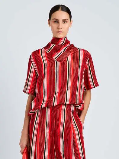 Proenza Schouler Amira Striped Top - Vermillion Multi