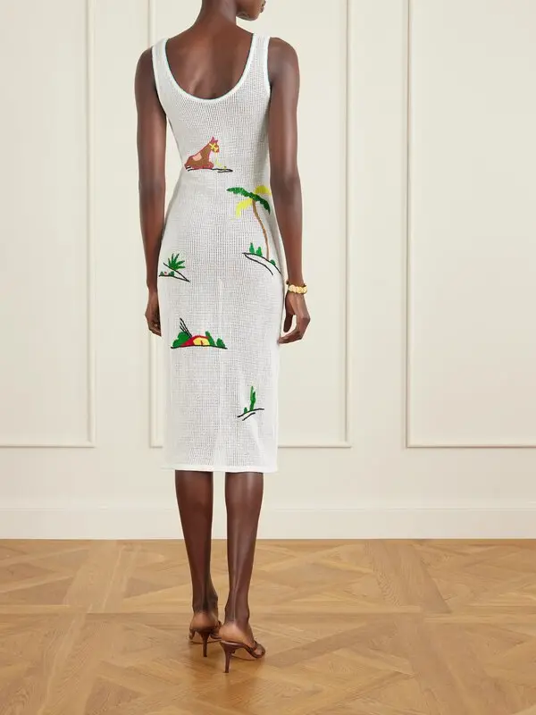 Staud Luma Embroidered Open-Knit Cotton Midi Dress - White | Editorialist