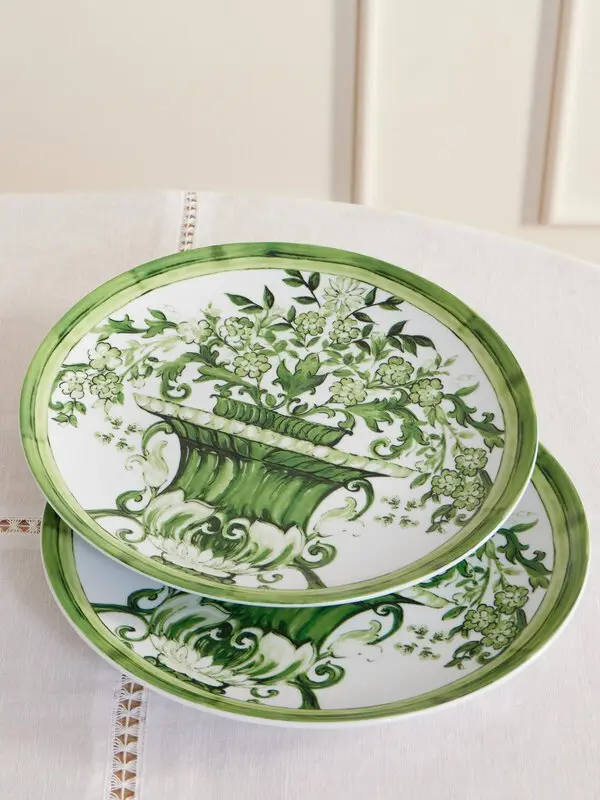 Dolce & Gabbana Set Of Two Painted Porcelain Dinner Plates - Green