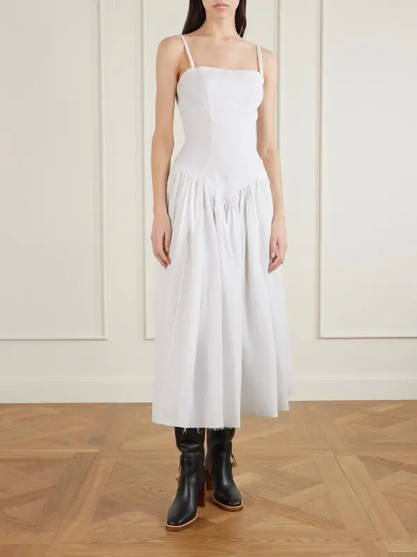 Gabriela Hearst Oriana Open-Back Gathered Linen Midi Dress - White |  Editorialist