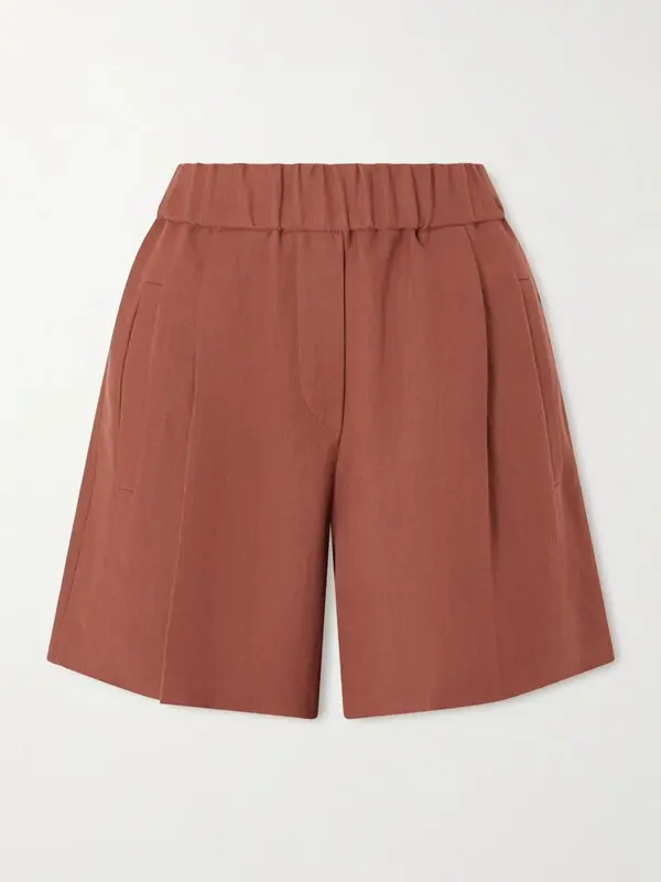 Brunello Cucinelli Pleated Twill Straight-leg Shorts - Red