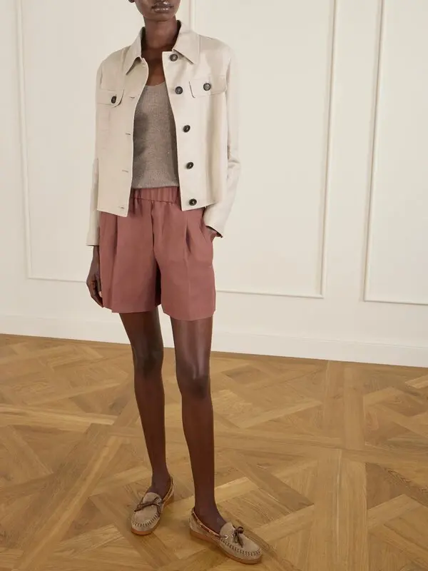 Brunello Cucinelli Pleated Twill Straight-leg Shorts - Red