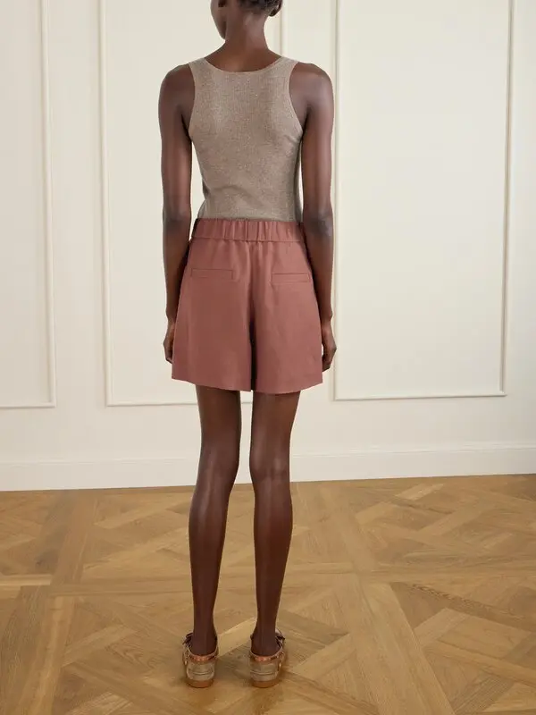 Brunello Cucinelli Pleated Twill Straight-leg Shorts - Red