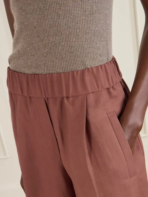 Brunello Cucinelli Pleated Twill Straight-leg Shorts - Red
