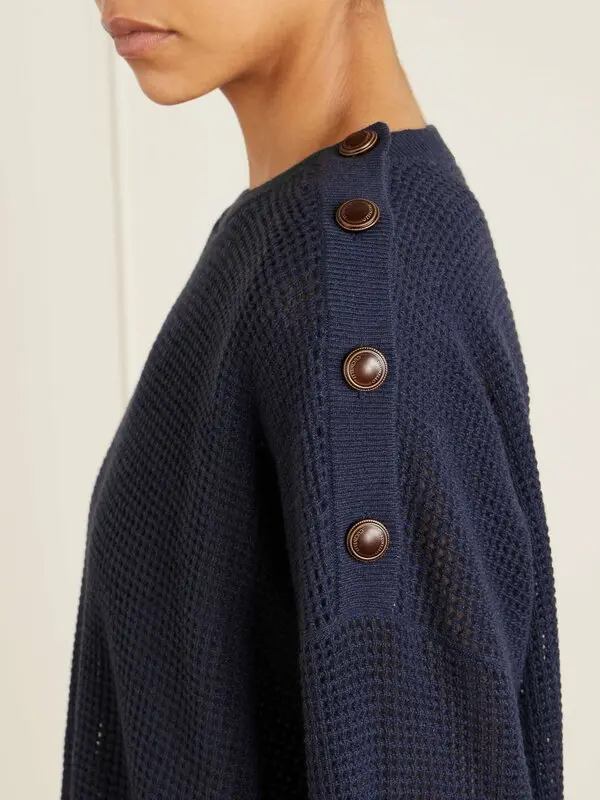 Brunello Cucinelli Waffle-knit Cashmere Sweater - Navy