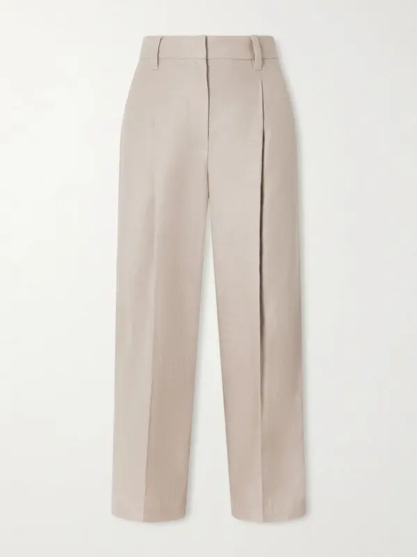 Brunello Cucinelli Cropped Pleated Linen-twill Wide-leg Pants