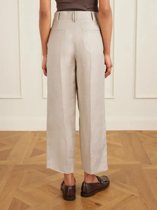 Brunello Cucinelli Cropped Pleated Linen-twill Wide-leg Pants
