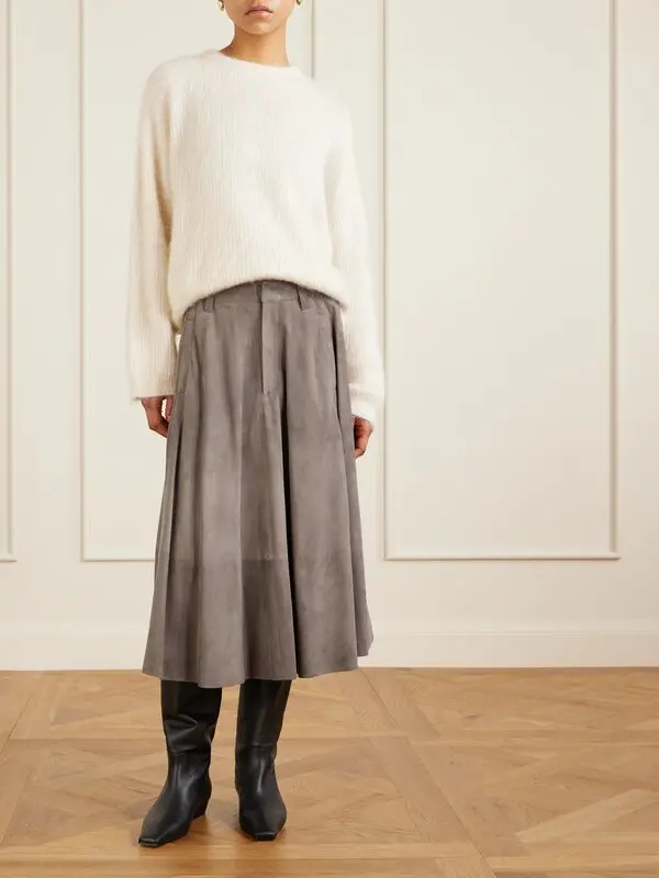 Brunello Cucinelli Flared Suede Midi Skirt
