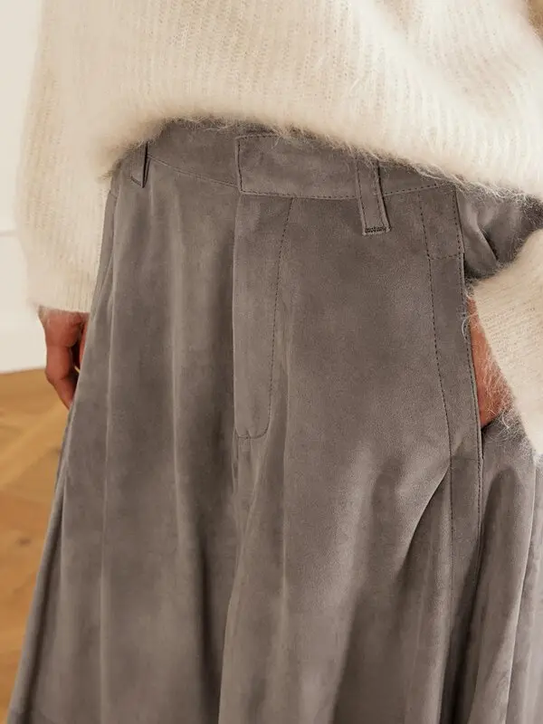 Brunello Cucinelli Flared Suede Midi Skirt