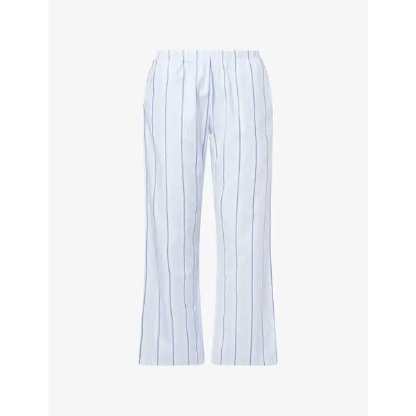Hanro Loungy Nights Striped Cotton-poplin Pyjama Bottoms - Powder Blue Stripe