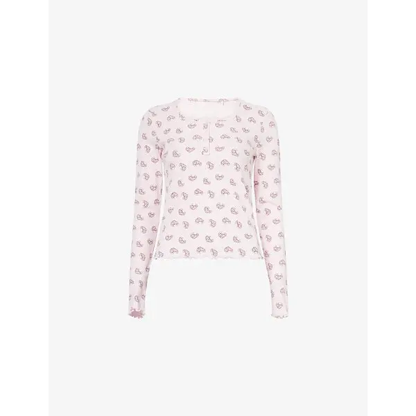 TALA Henley Long-sleeve Stretch-cotton Pyjama Top - Ballet Pink Printed