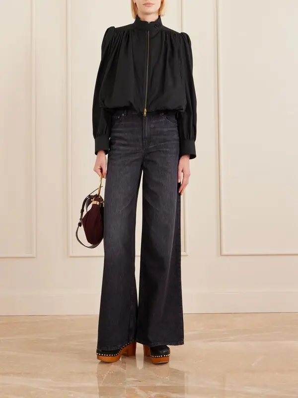 Chloé Cropped Gathered Cotton-canvas Jacket - Black