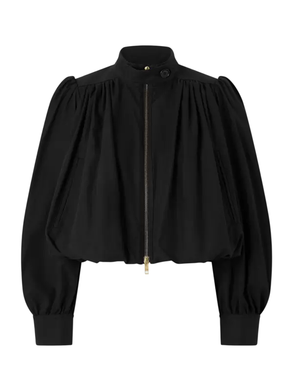 Chloé Cropped Gathered Cotton-canvas Jacket - Black