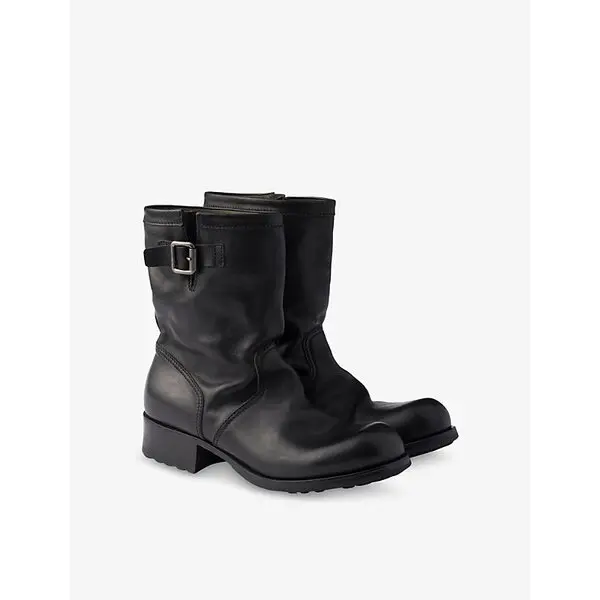 Prada Buckle-detail Leather Mid-calf Boots