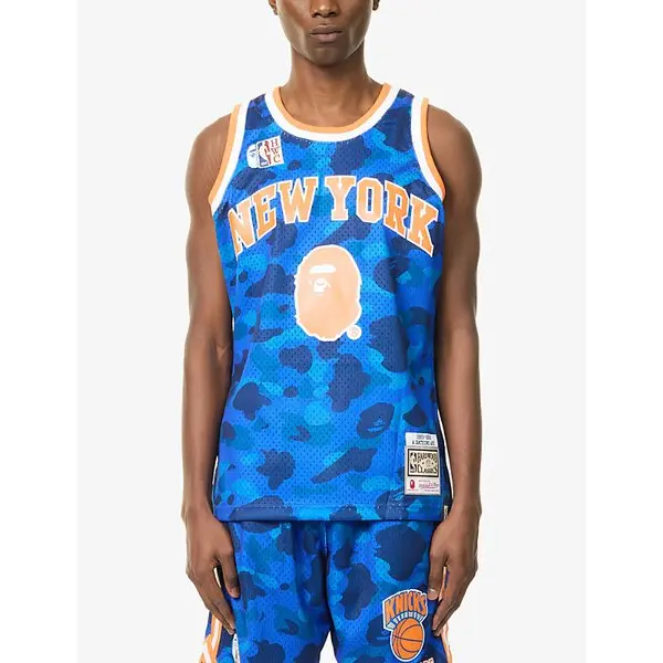 A BATHING APE Nba Knicks Camouflage-print Mesh Jersey
