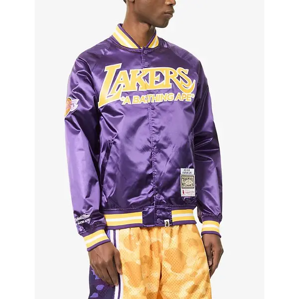 A BATHING APE Nba Lakers Logo-embroidered Satin Jacket