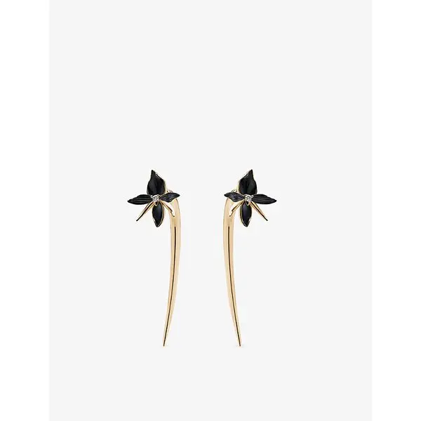 SHAUN LEANE Black Orchid Diamond Hook Earrings - Yellow Gold Vermeil