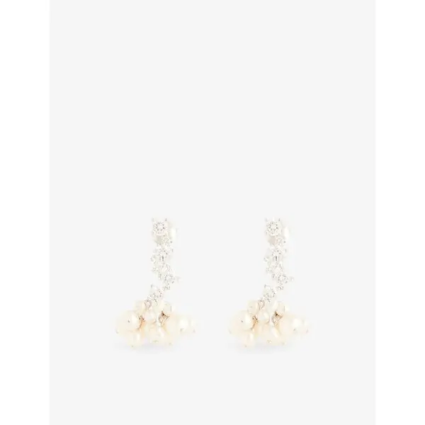 Completedworks Rhodium-plated Pearl And Cubic Zirconia Earrings - Silver