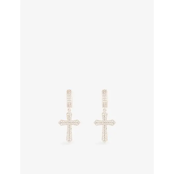 DARKAI Cross 18ct Gold-plated Stainless Steel Diamond Earrings - White
