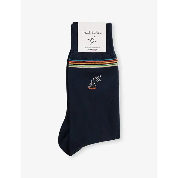 Paul Smith Embroidered Cotton-blend Crew Socks - Blue