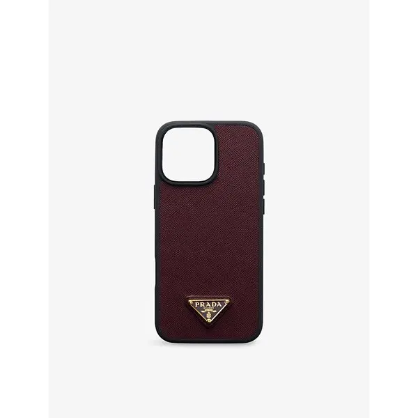 Prada Logo-plaque Saffiano Leather Iphone 16 Pro Case - Burgundy