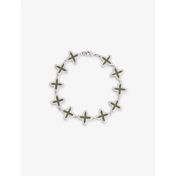 DARKAI 18ct White Gold-plated Clover Bracelet - White & Olive
