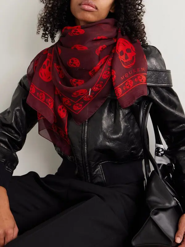 Alexander McQueen Printed Silk-chiffon Scarf - Red
