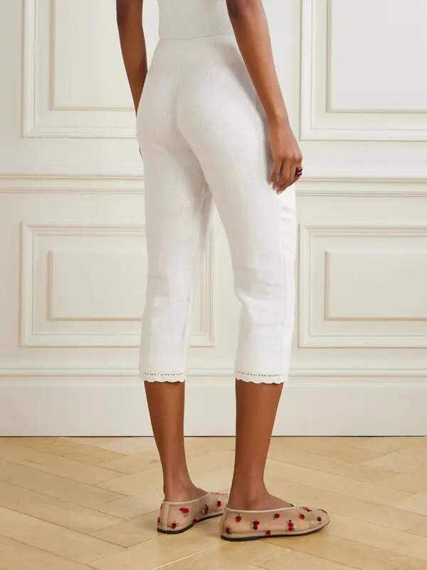 Posse Effi Capri Crocheted Lace-trimmed Linen Pants - Neutrals