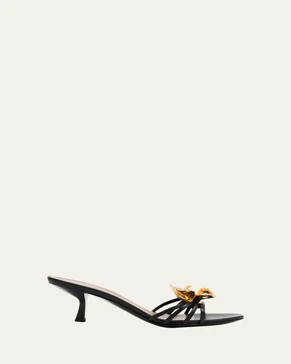 GIUSEPPE ZANOTTI Crystal Orchid Leather Kitten-heel Mules