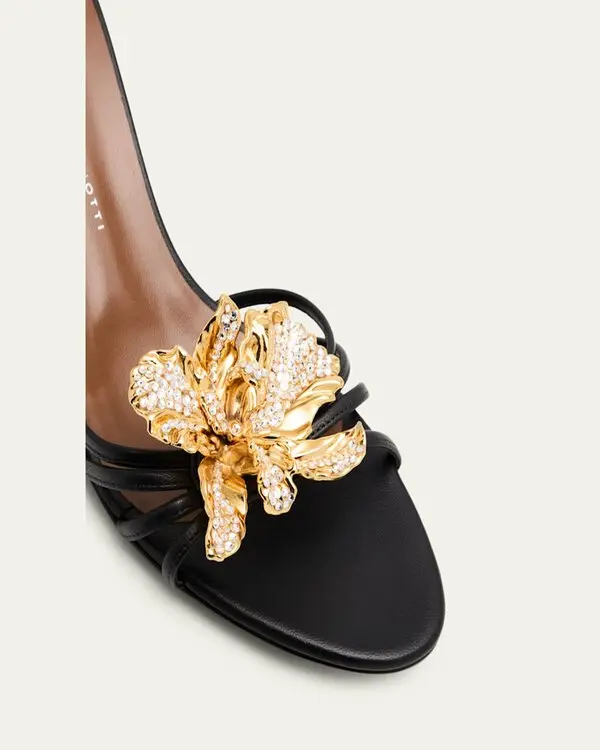 GIUSEPPE ZANOTTI Crystal Orchid Leather Kitten-heel Mules