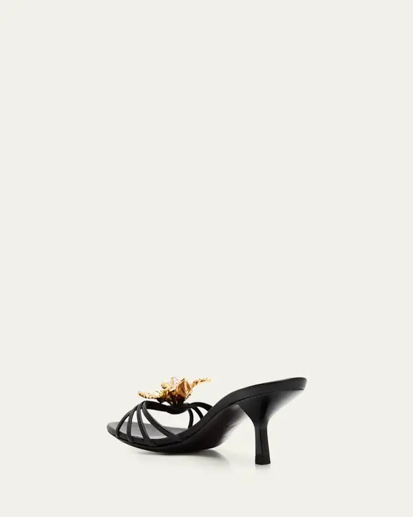 GIUSEPPE ZANOTTI Crystal Orchid Leather Kitten-heel Mules