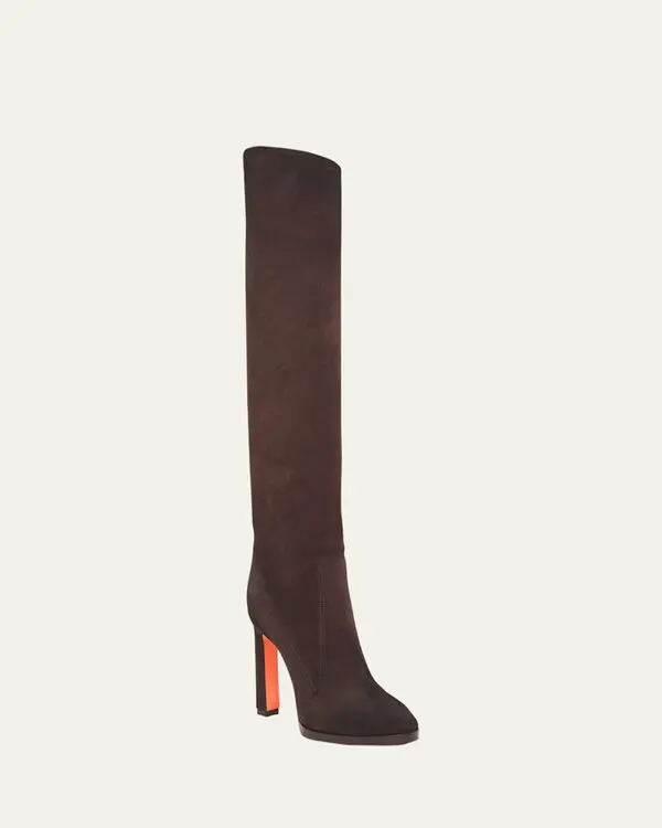 Santoni Andy Suede Stiletto Knee Boots