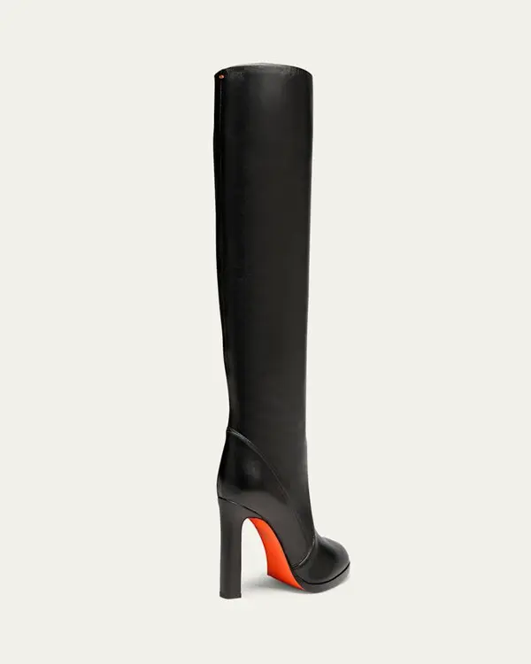 Santoni Andy Leather Stiletto Knee Boots