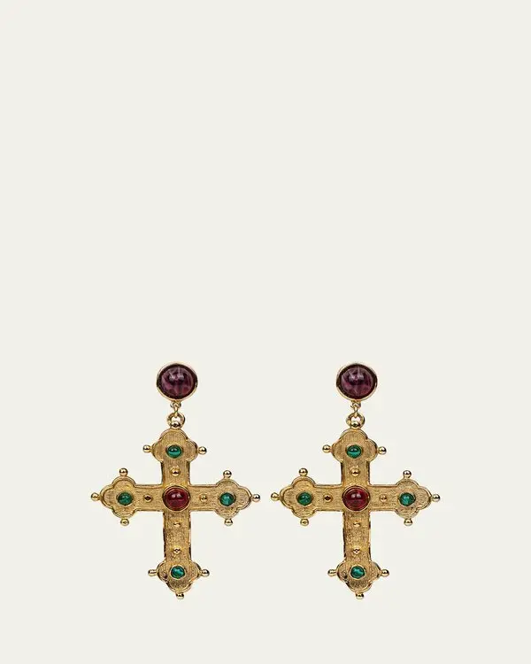 BEN-AMUN 24k Electroplated Cross Clip-on Earrings