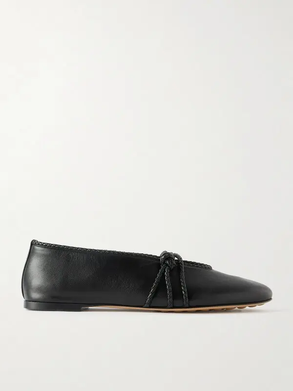Bottega Veneta Intrecciato-trimmed Leather Ballet Flats - Black