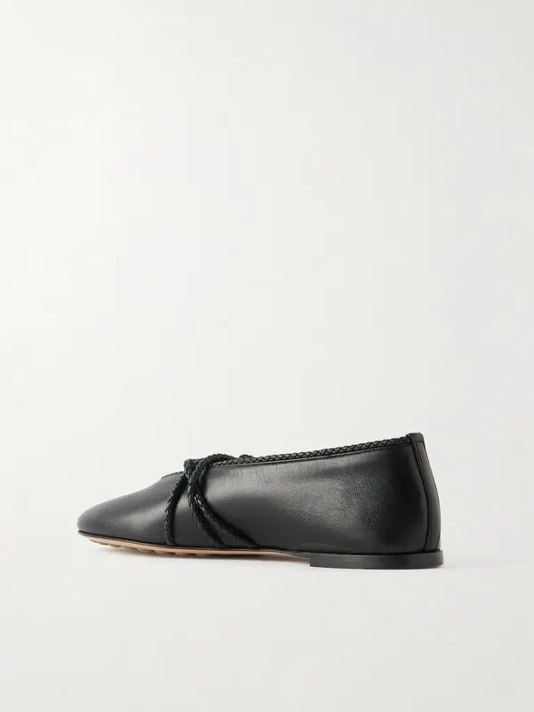Bottega Veneta Intrecciato-trimmed Leather Ballet Flats - Black